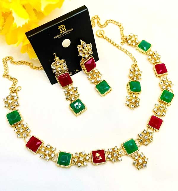 Elegant Necklace Multi Color Zircon & Stone Work (ZV:11170) Online ...