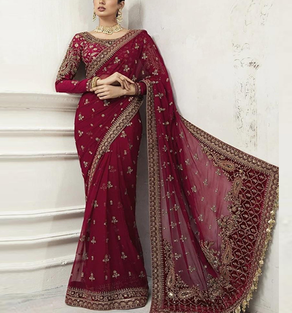 Latest Sequence Embroidered Saree (Unstitched) (CHI-835) Online ...